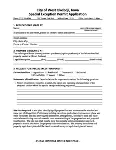Special Exception Permit Application - City of West Okoboji